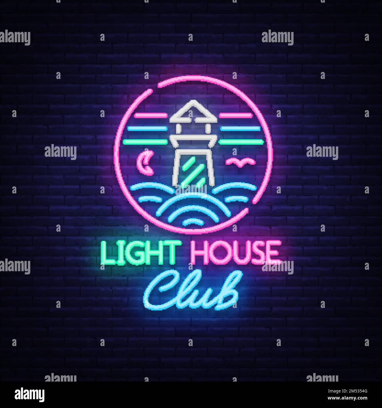 Night Club Lighthouse Neon Sign. Lighthouse Logo in Neon Style, Symbol ...