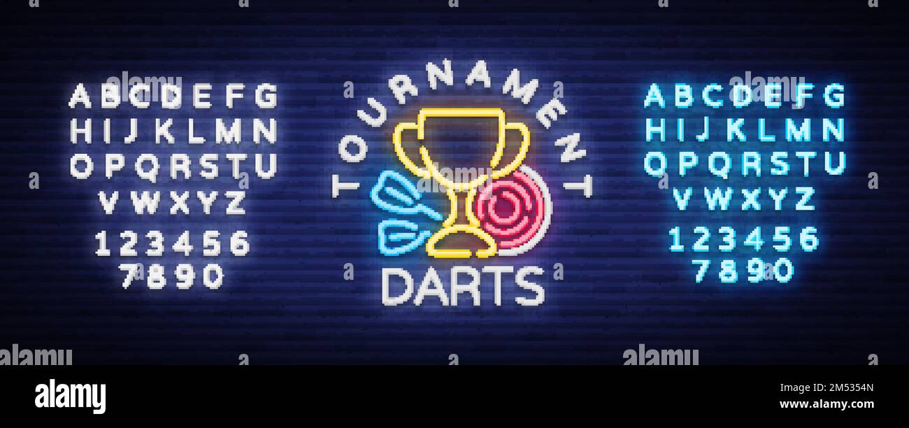 Darts Tournament neon sign. Vector illustration. Bright nightly Darts ...