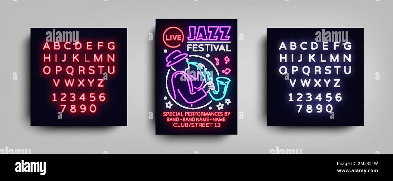 Jazz Festival Poster Neon. Neon sign, Neon style brochure, Design ...