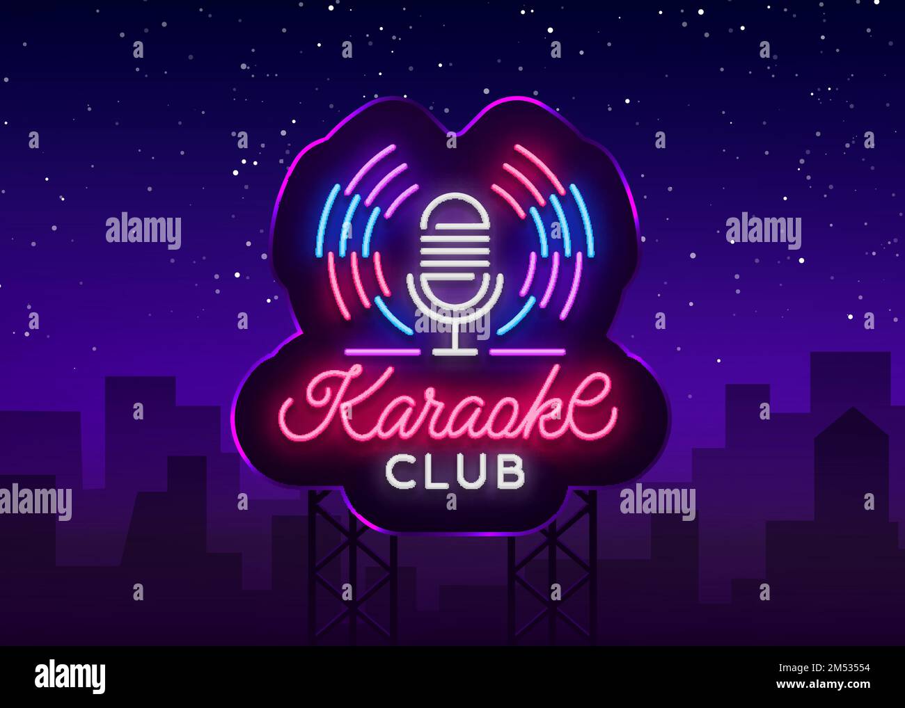 Karaoke Club Logo in Neon Style. Neon sign, bright nightly neon ...