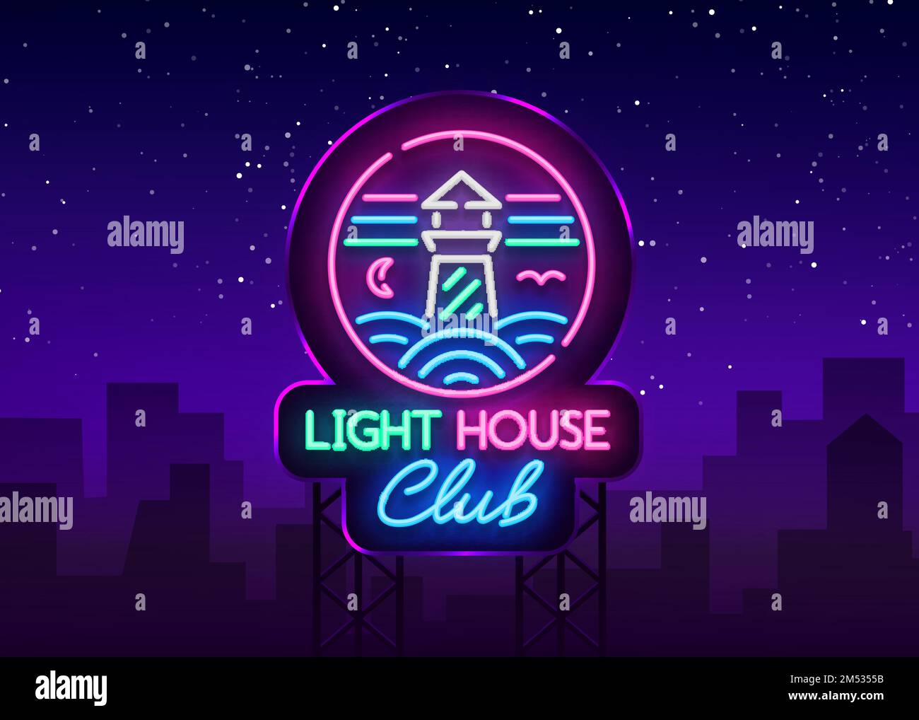 Night Club Lighthouse Neon Sign. Lighthouse Logo in Neon Style, Symbol ...