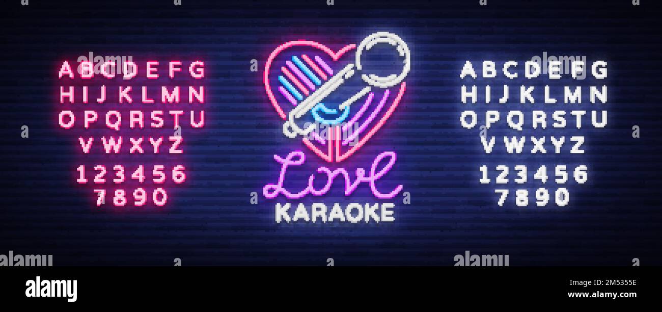 Karaoke Love logo in neon style. Neon sign, bright nightly neon ...