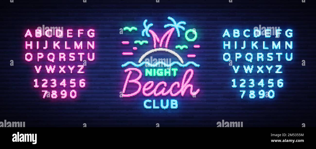 Beach nightclub neon sign. Logo in Neon Style, Symbol, Design Template ...