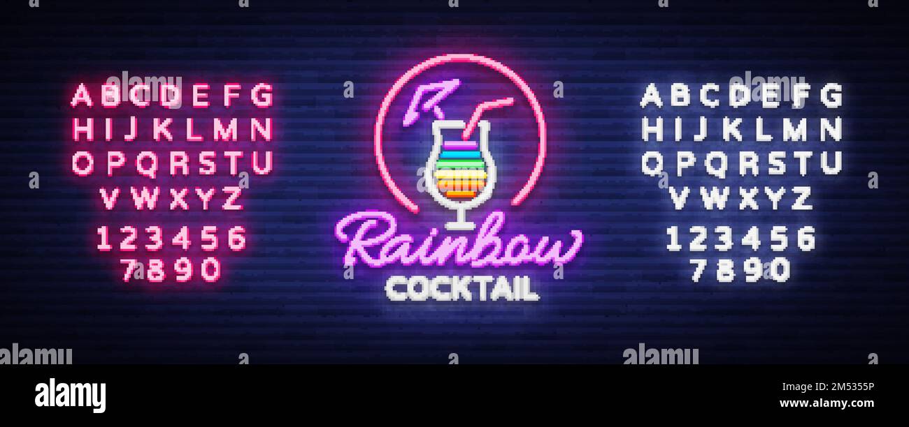 Cocktail logo in neon style. Rainbow Cocktail. Neon sign, Design ...