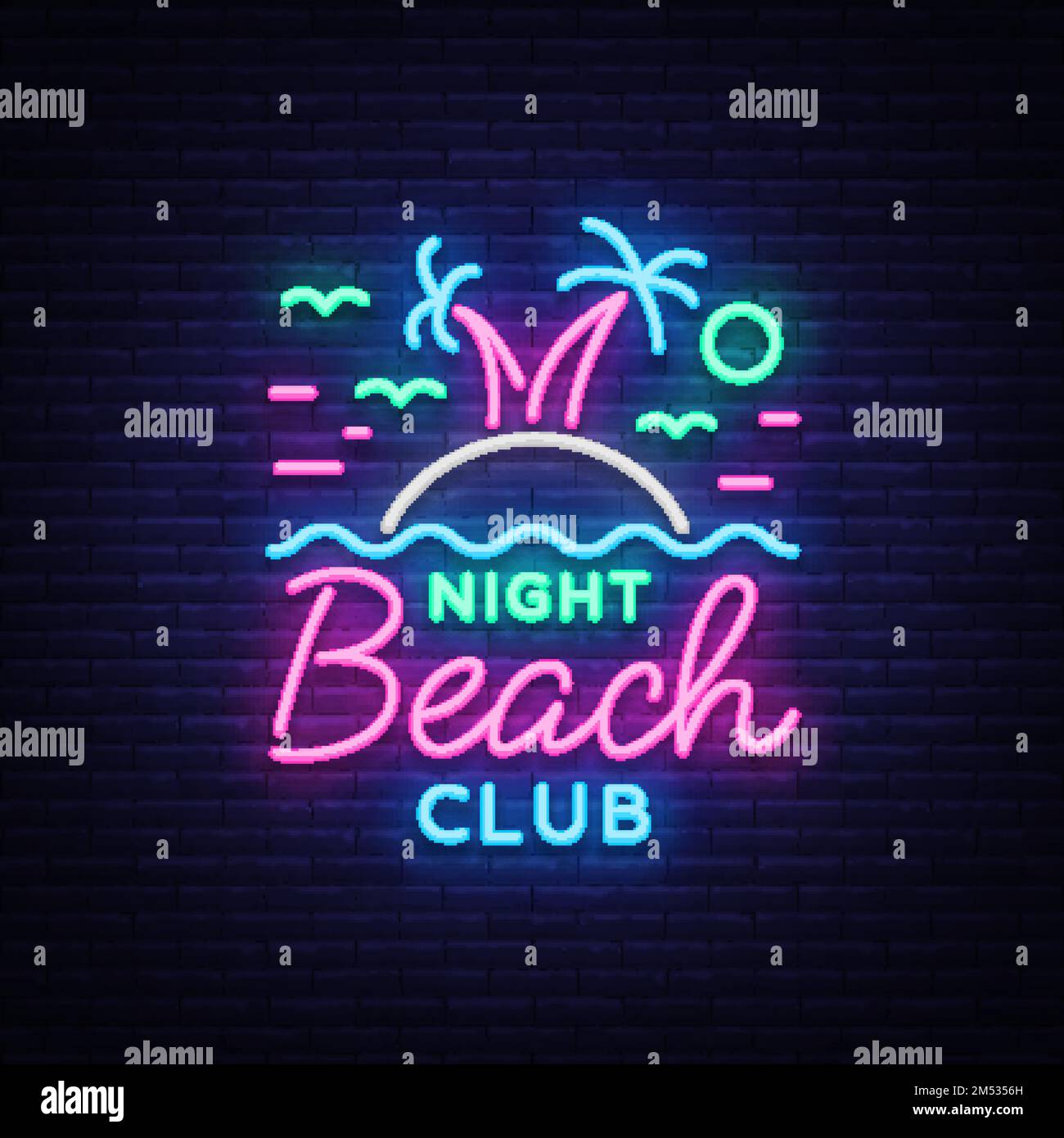 Beach nightclub neon sign. Logo in Neon Style, Symbol, Design Template ...