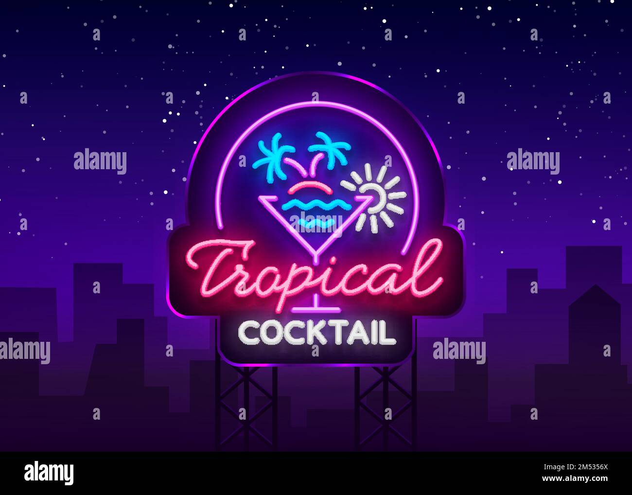 Tropical Cocktail neon sign. Cocktail Logo, Neon Style, Light Banner ...