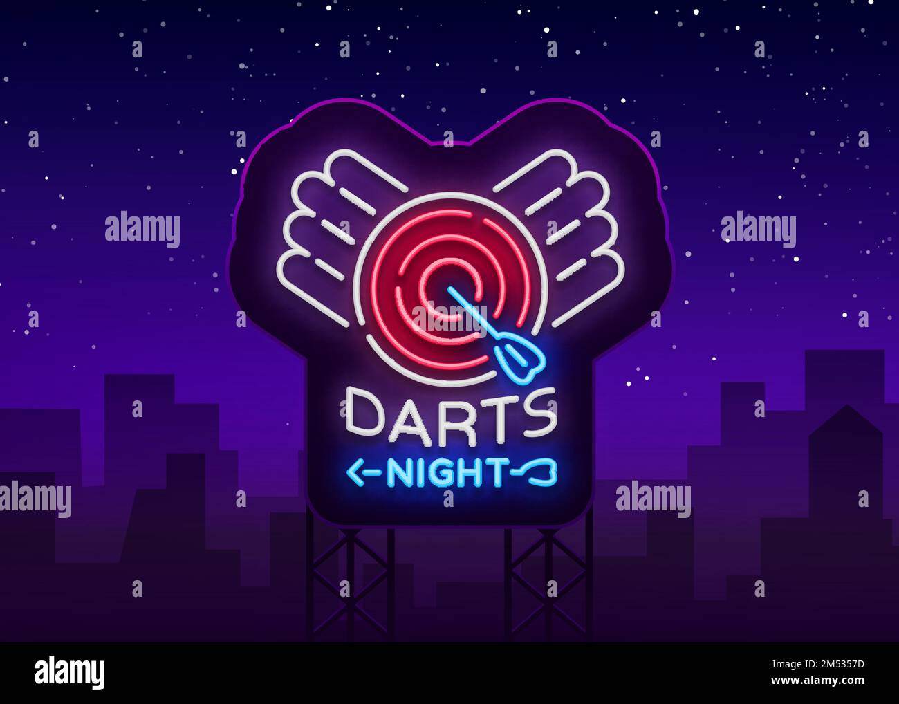Darts neon sign. Vector illustration. Bright nightly Darts advertising ...
