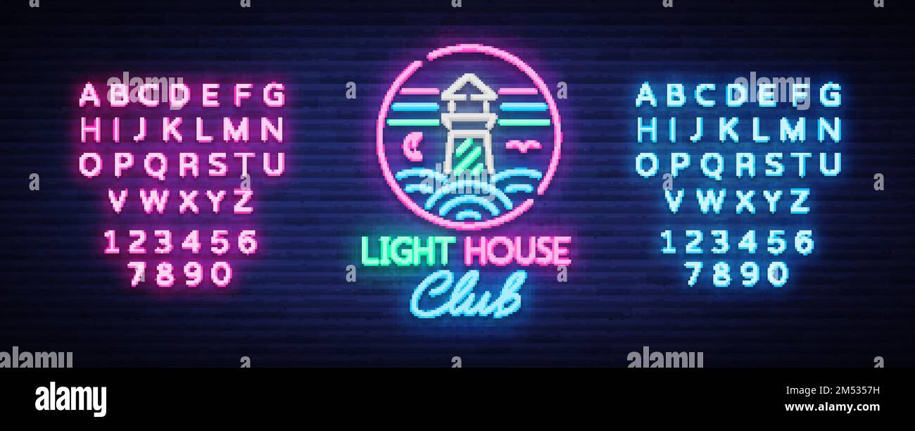 Night Club Lighthouse Neon Sign. Lighthouse Logo in Neon Style, Symbol ...