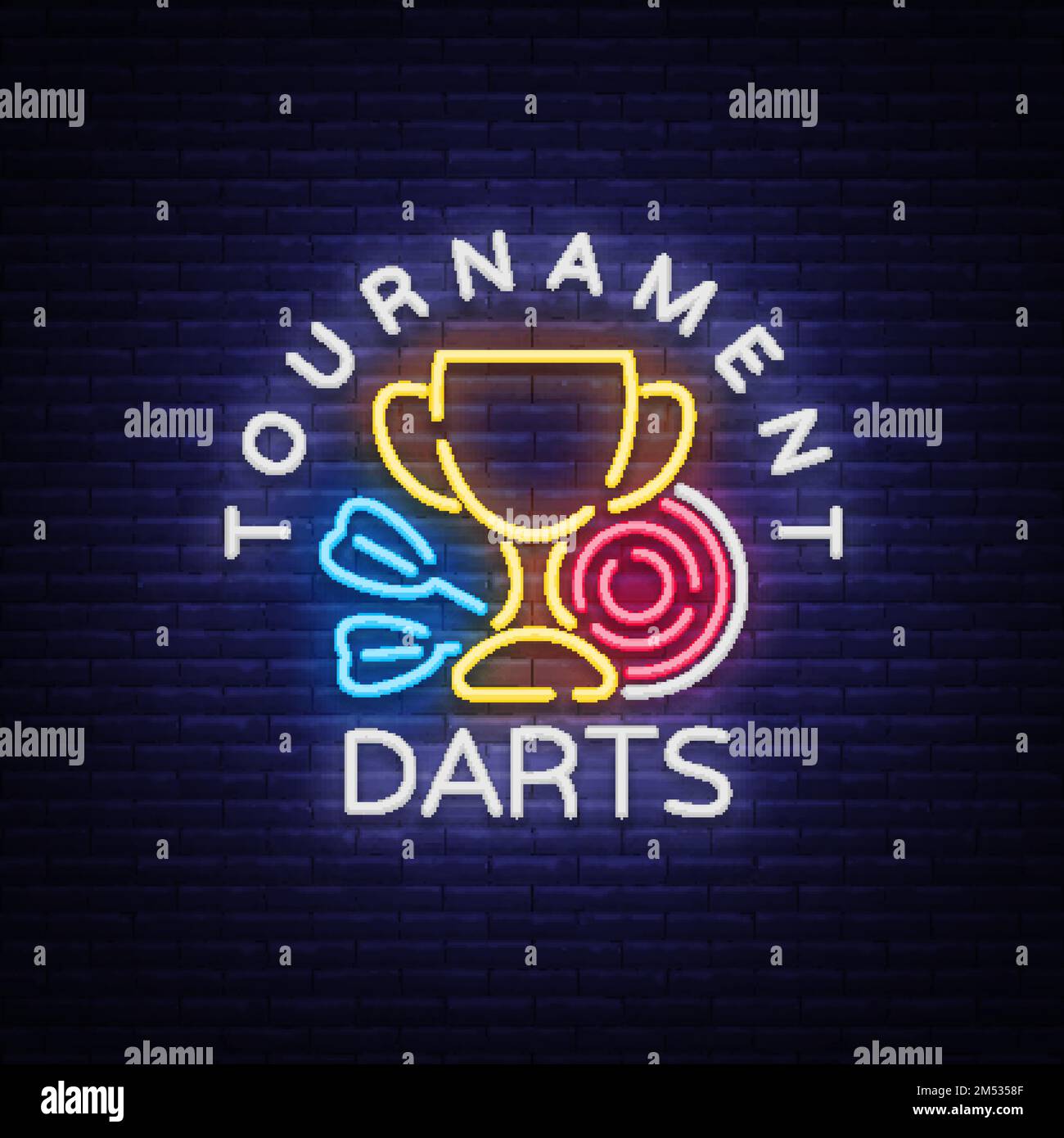 Darts Tournament neon sign. Vector illustration. Bright nightly Darts ...