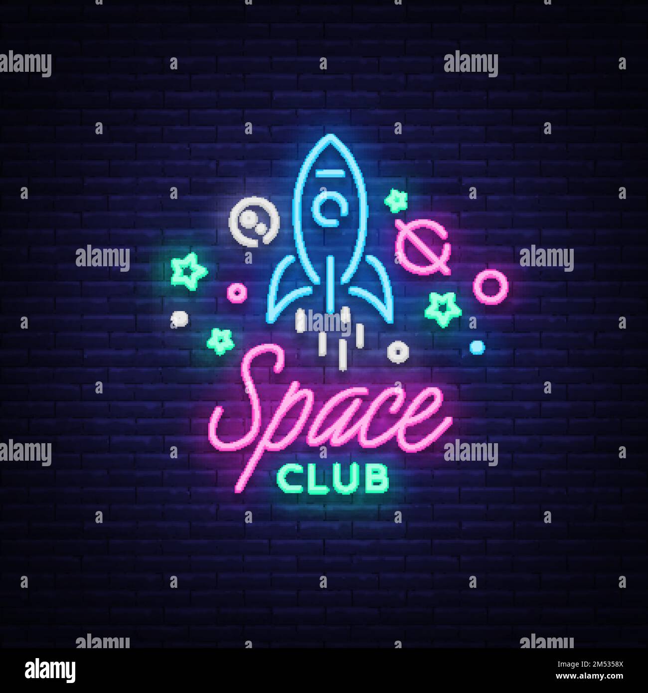 Space nightclub logo in neon style. Neon Sign, Light Banner, Night ...