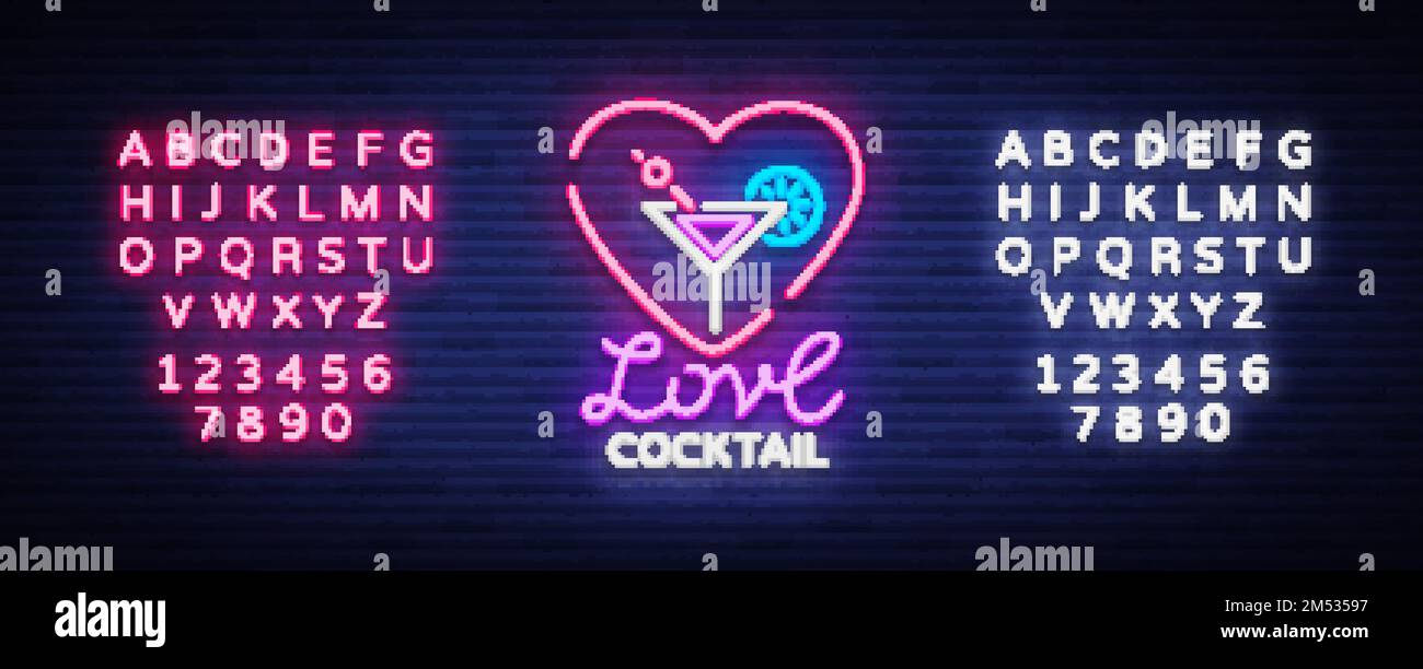 Cocktail logo in neon style. Love Cocktail. Neon sign, Design template ...