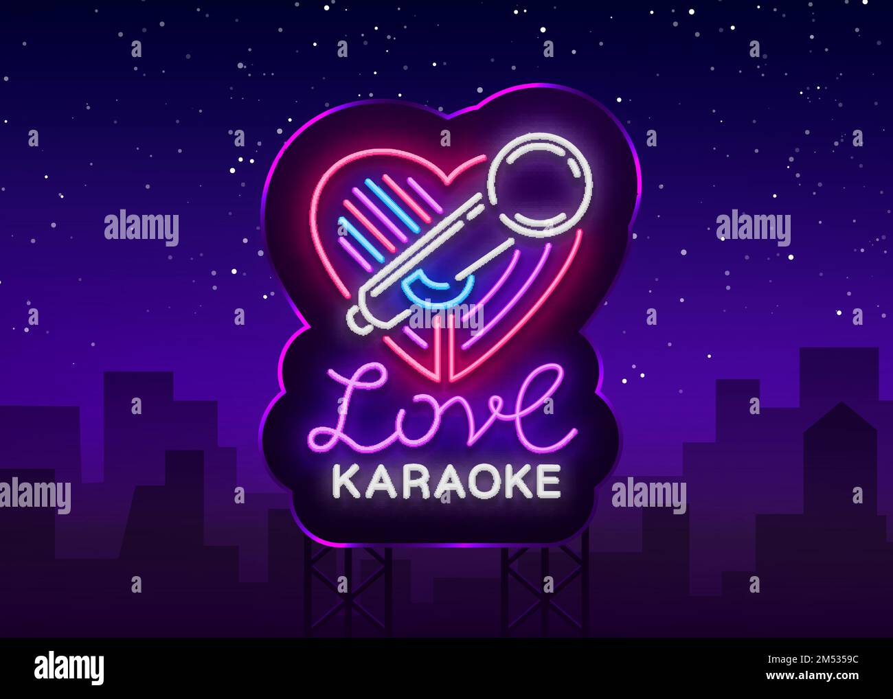 Karaoke Love logo in neon style. Neon sign, bright nightly neon ...