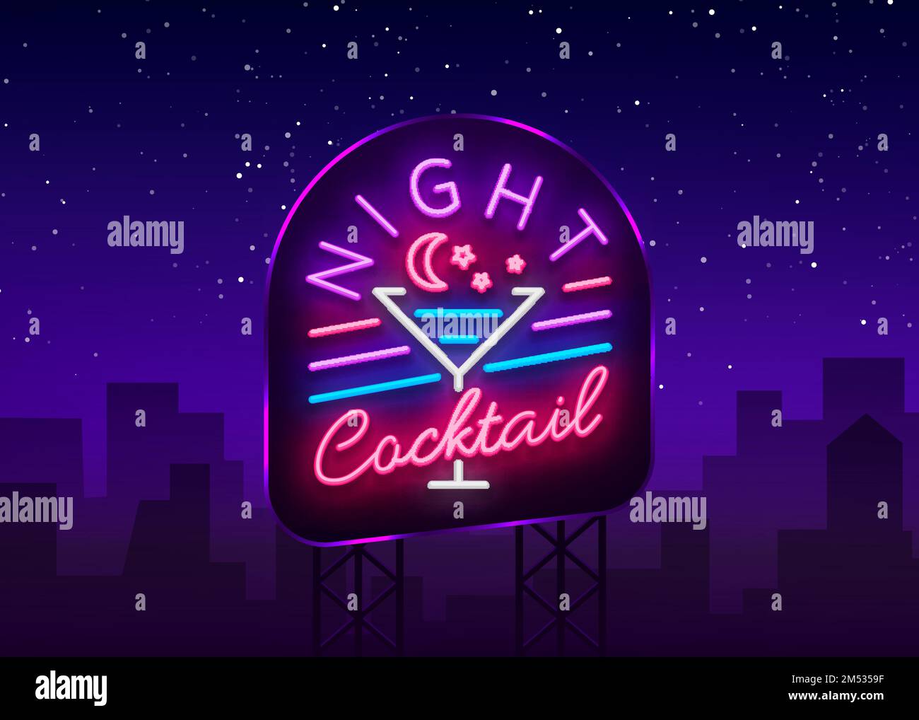Night Cocktail is a neon sign. Cocktail Logo, Neon Style, Light Banner ...