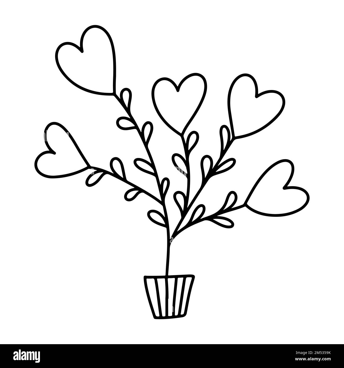 Hearts plant in ceramic pot. Hand drawn doodle illustration. Isolated ...