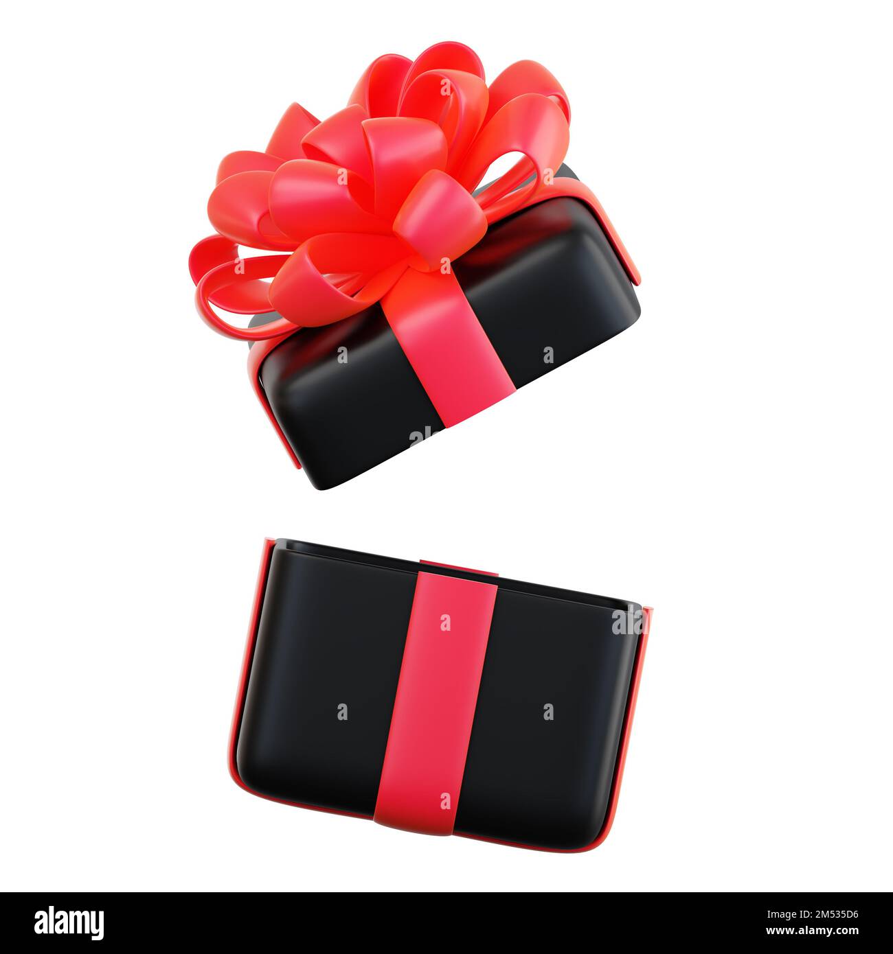 Realistic black gift box with red ribbon bow. Concept of abstract ...