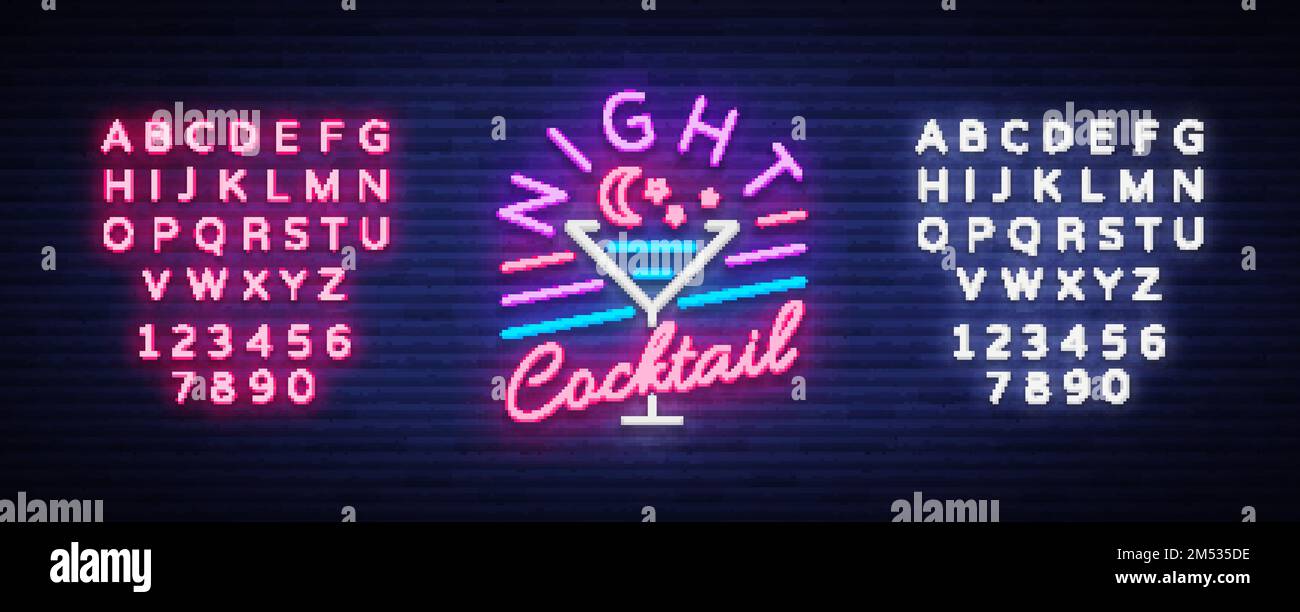 Night Cocktail is a neon sign. Cocktail Logo, Neon Style, Light Banner ...