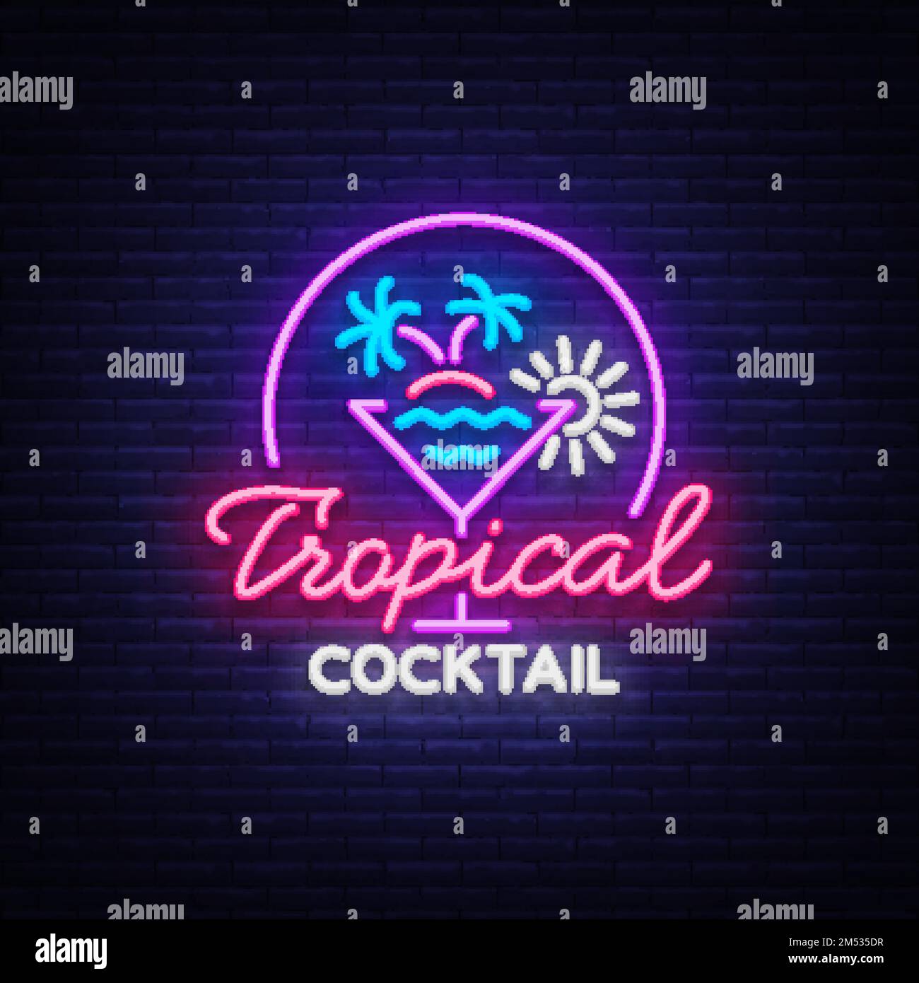 Tropical Cocktail neon sign. Cocktail Logo, Neon Style, Light Banner ...