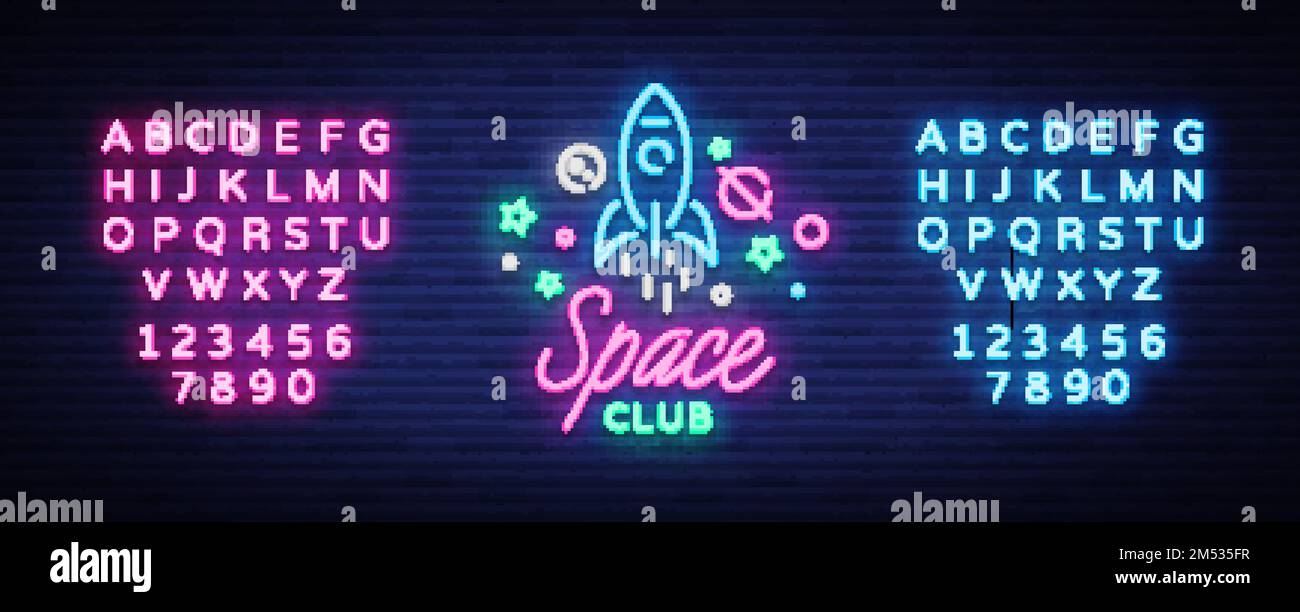 Space nightclub logo in neon style. Neon Sign, Light Banner, Night ...
