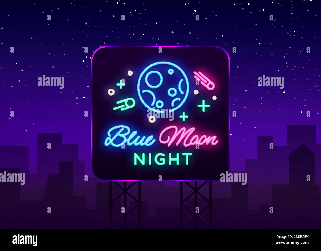 Blue Moon Night Club Logo in Neon Style. Neon Sign, Light Banner, Night ...
