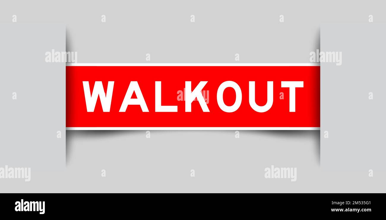 Inserted red color label sticker with word walkout on gray background ...