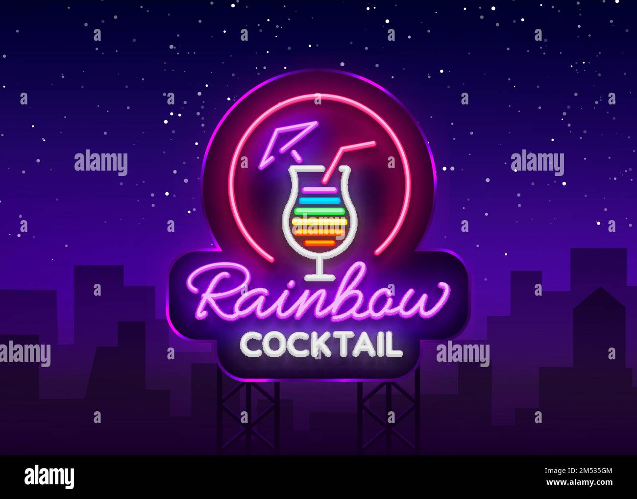 Cocktail logo in neon style. Rainbow Cocktail. Neon sign, Design ...