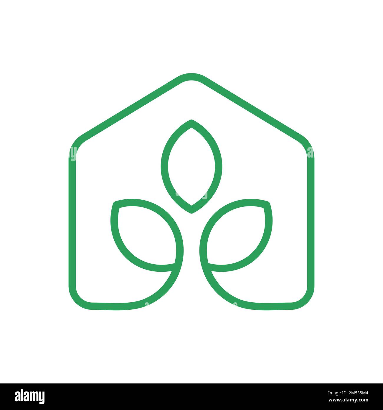 Green house with leaf outline. Yoga studio lotus idea. Plant home line ...