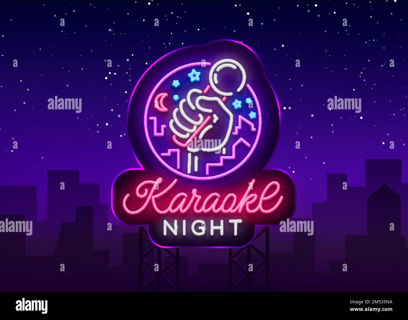 Karaoke night vector. Neon sign, luminous logo, symbol, light banner ...