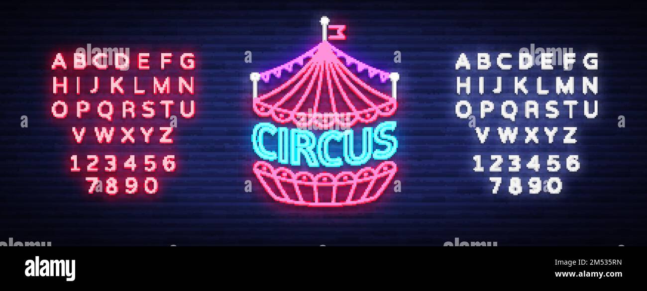 Circus neon sign. Design template, neon style logo, circus tent symbol ...