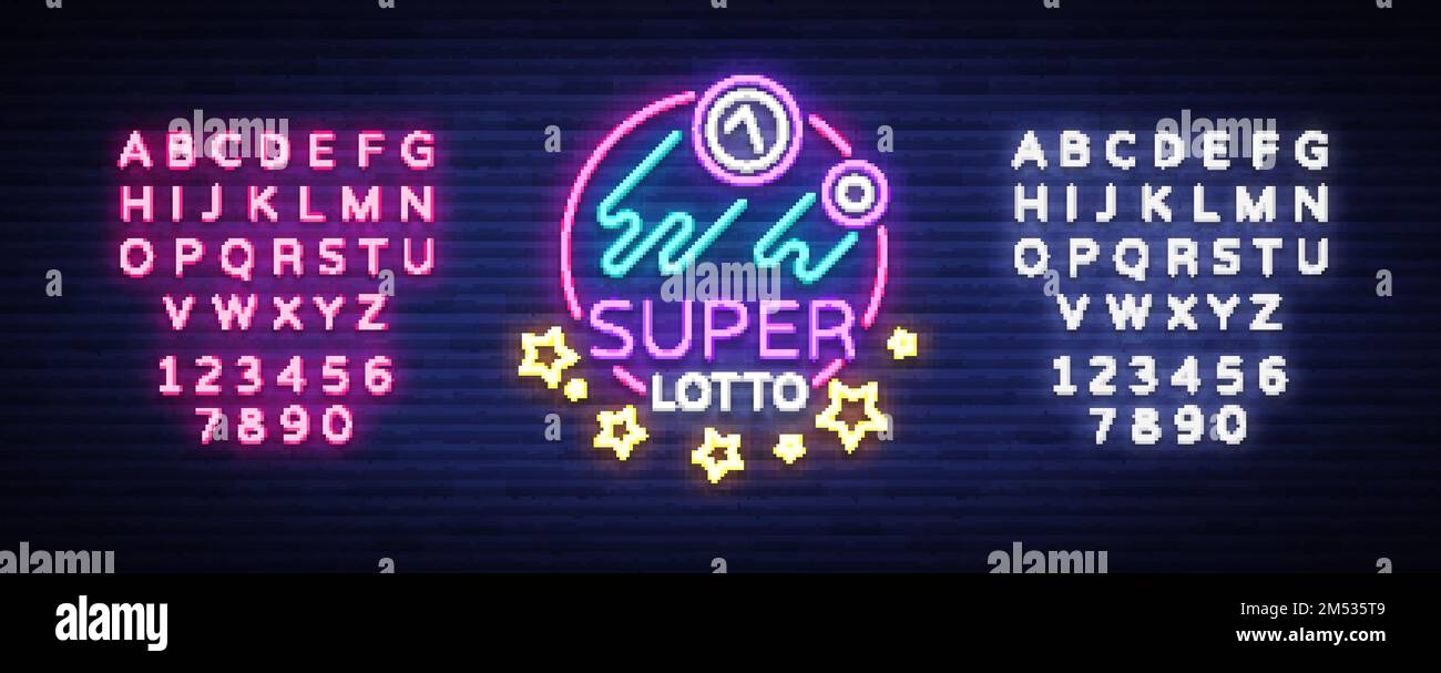 Super loto neon sign. Bingo lotto logo in a neon style, bright symbol ...