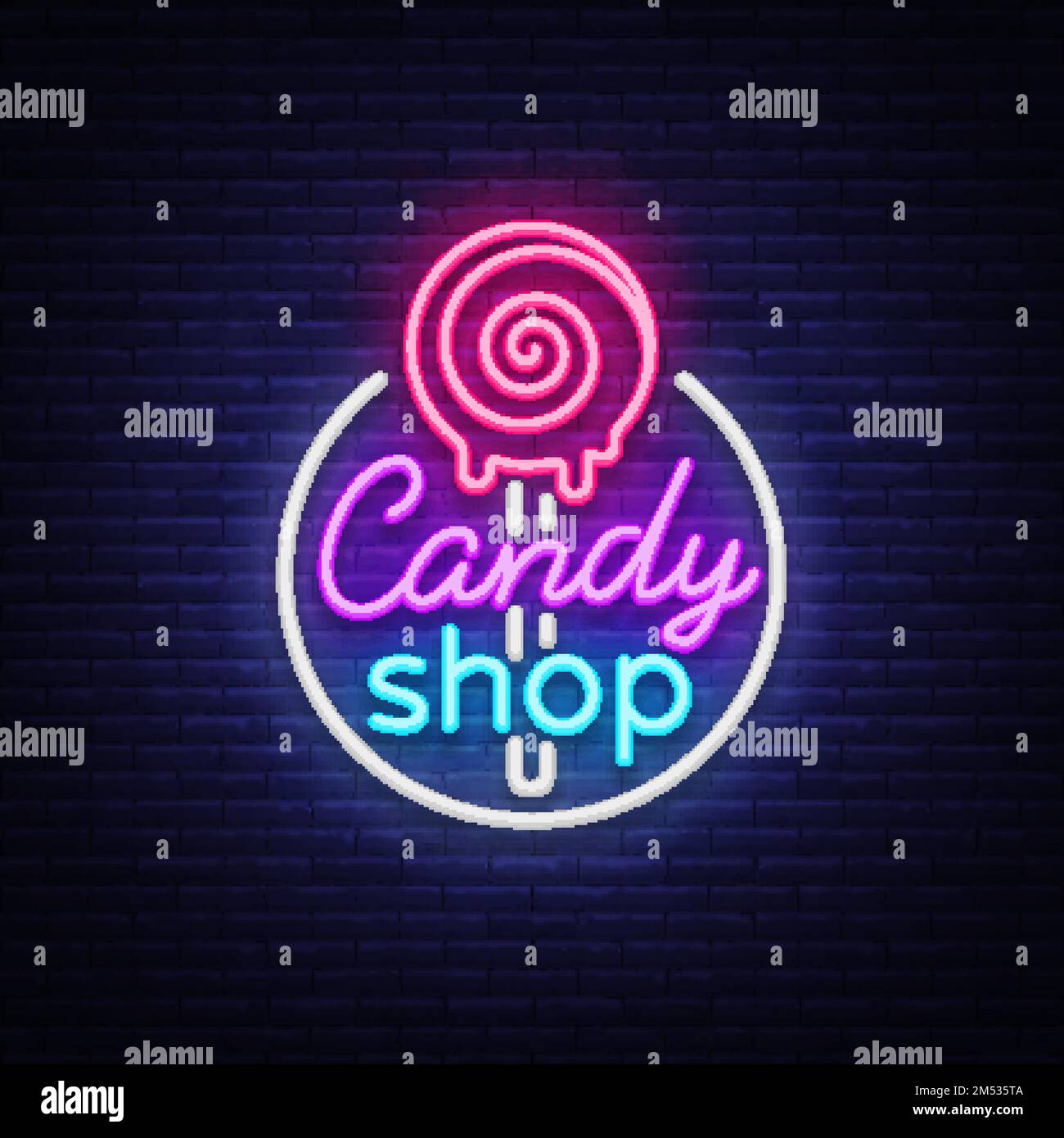 Candy shop logo in neon style. Store sweets neon sign, banner light ...