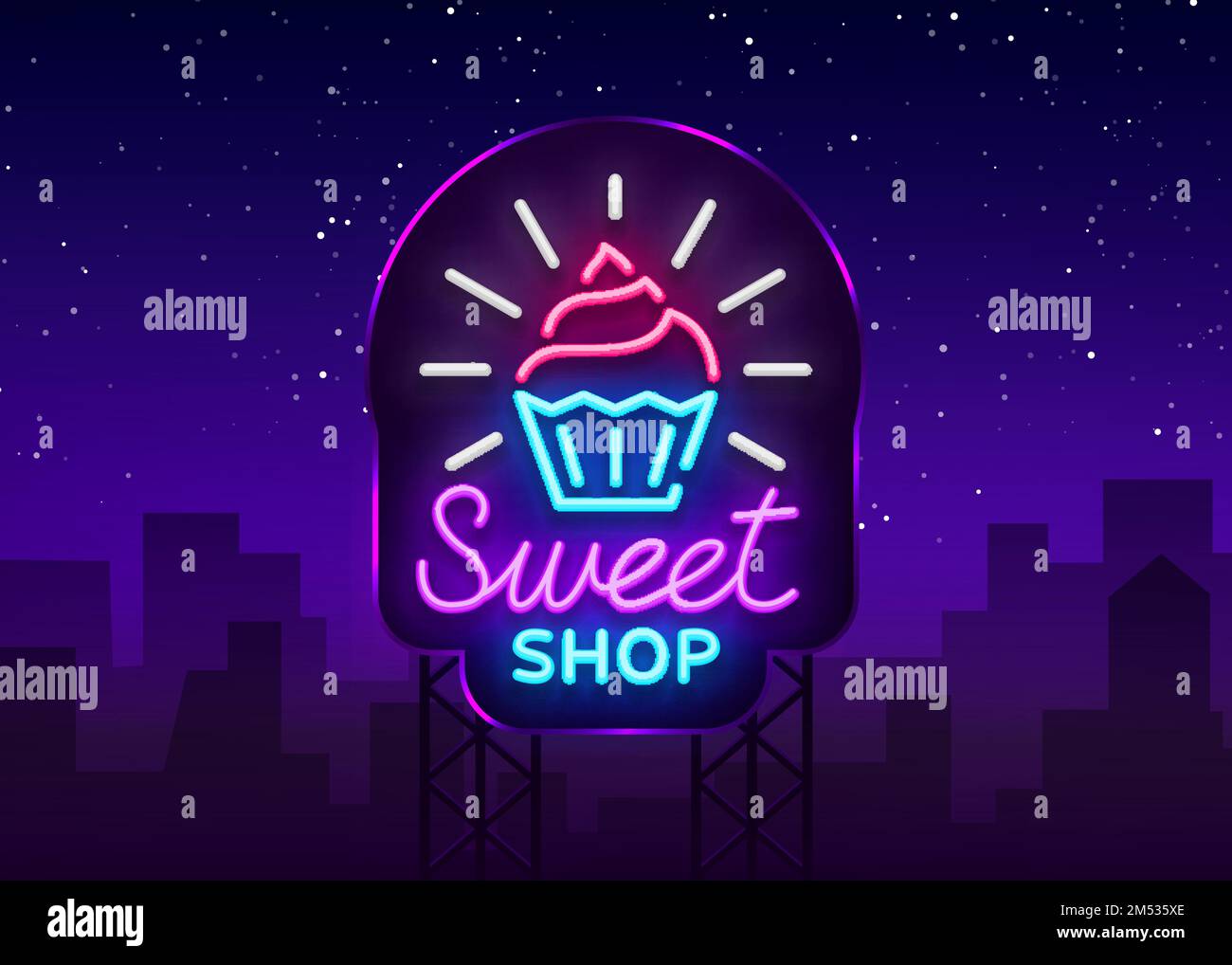 Sweet Shop logo is neon style. Candy Shop neon sign, banner light ...