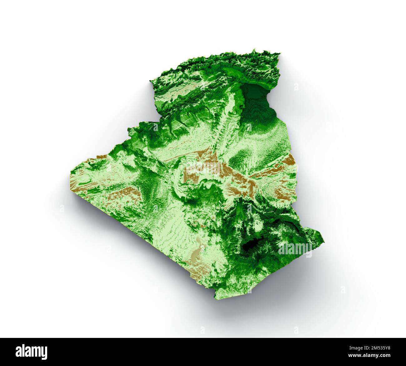 A 3d illustration of the realistic Algeria Topographic Map with isolated on the white background ...