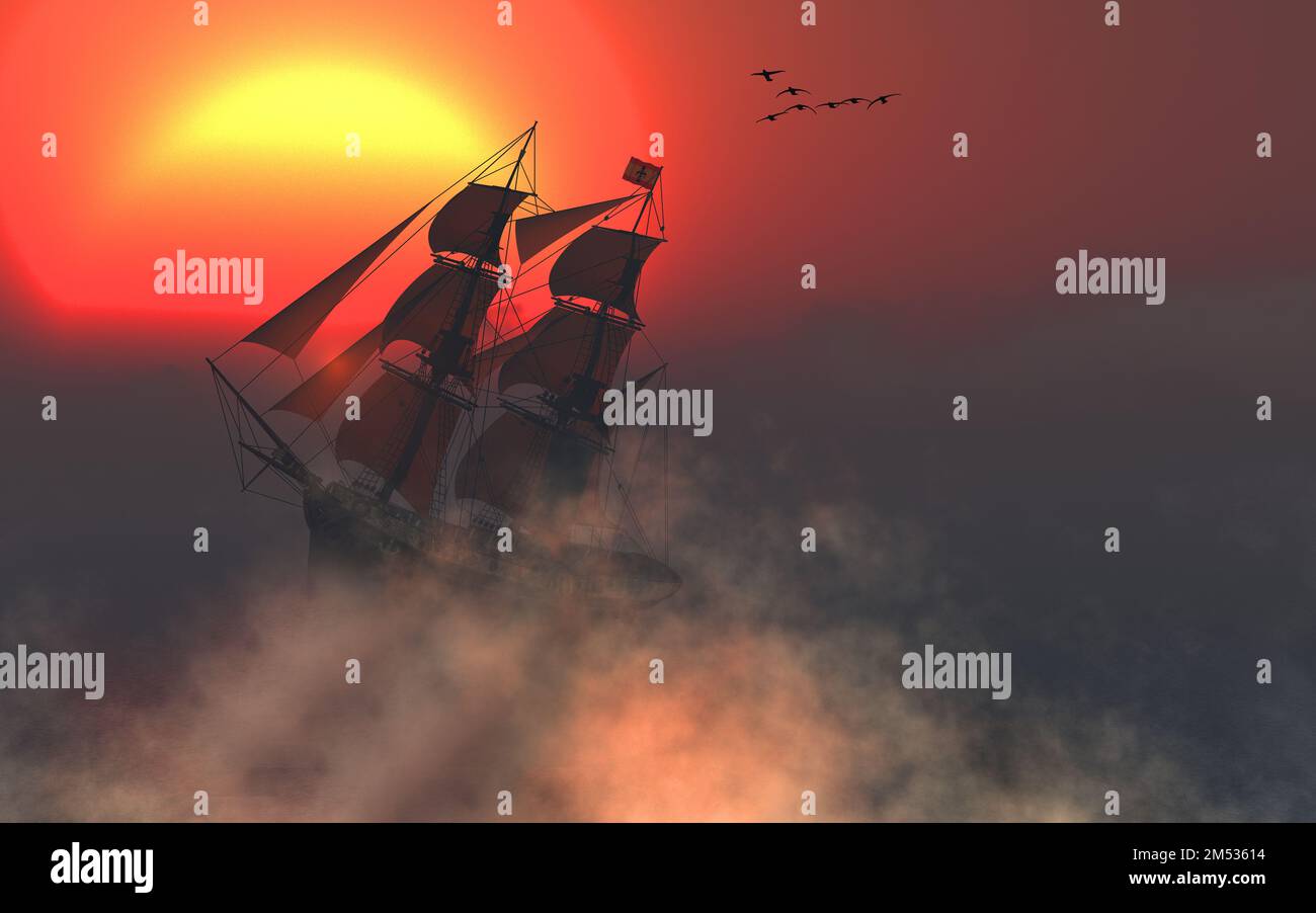 A Spanish Brig Sailing Through A Storm Stock Photo - Alamy