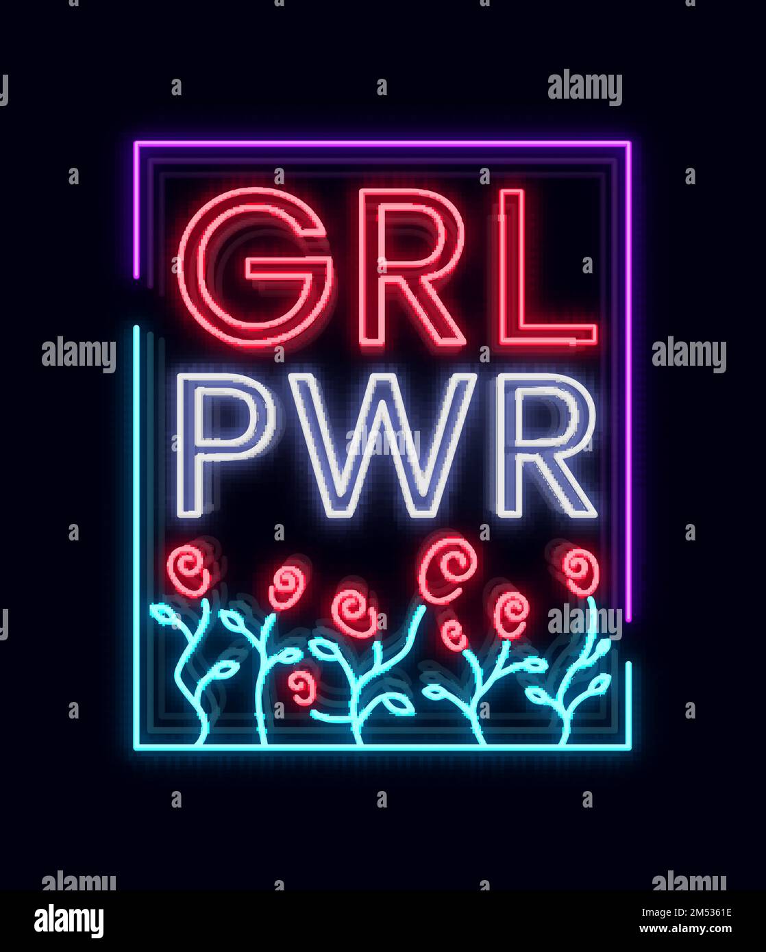 Typographical slogan with roses vector for printing on a T-shirt. Neon ...