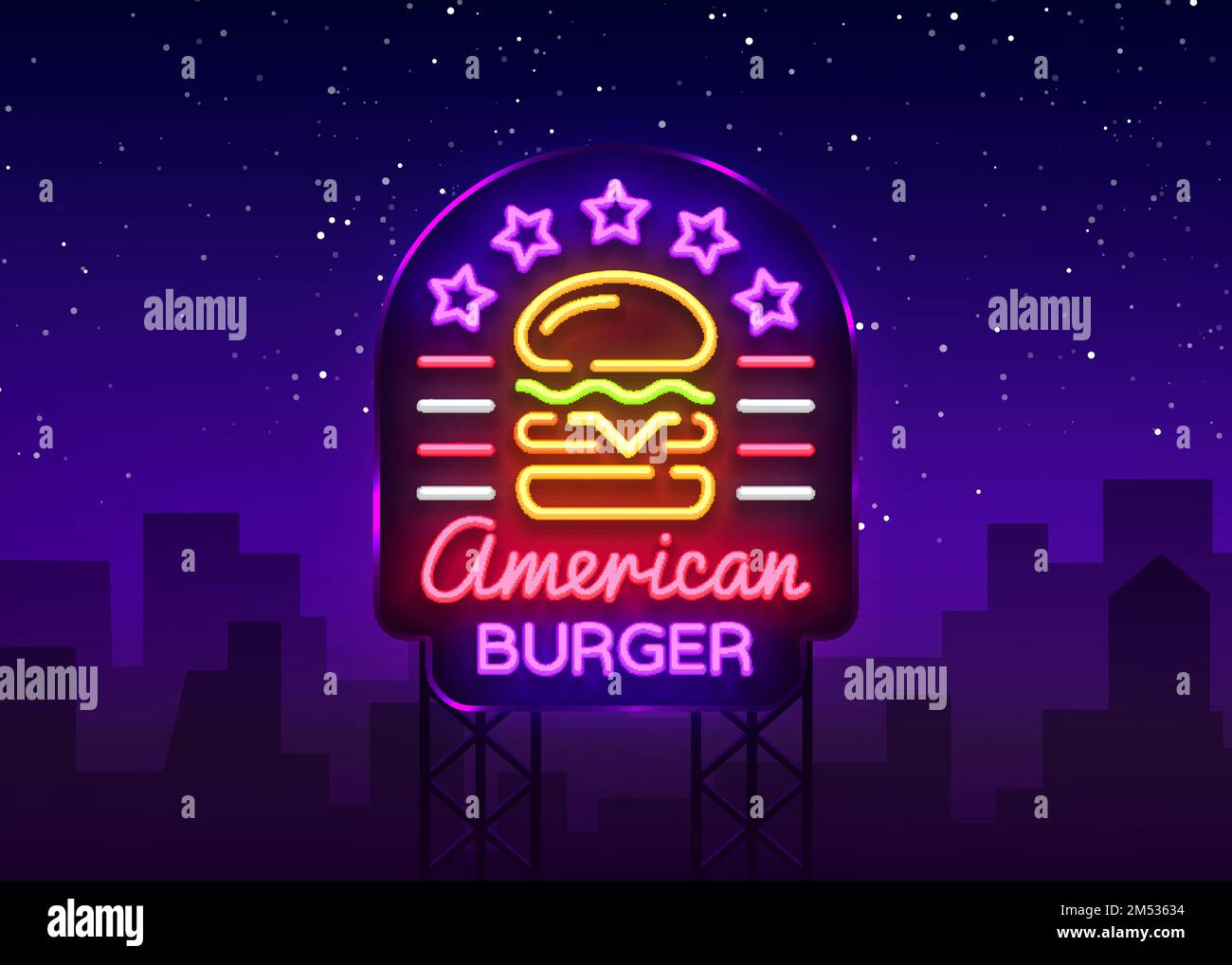 Burger logo vector. American burger, design template light emblem ...