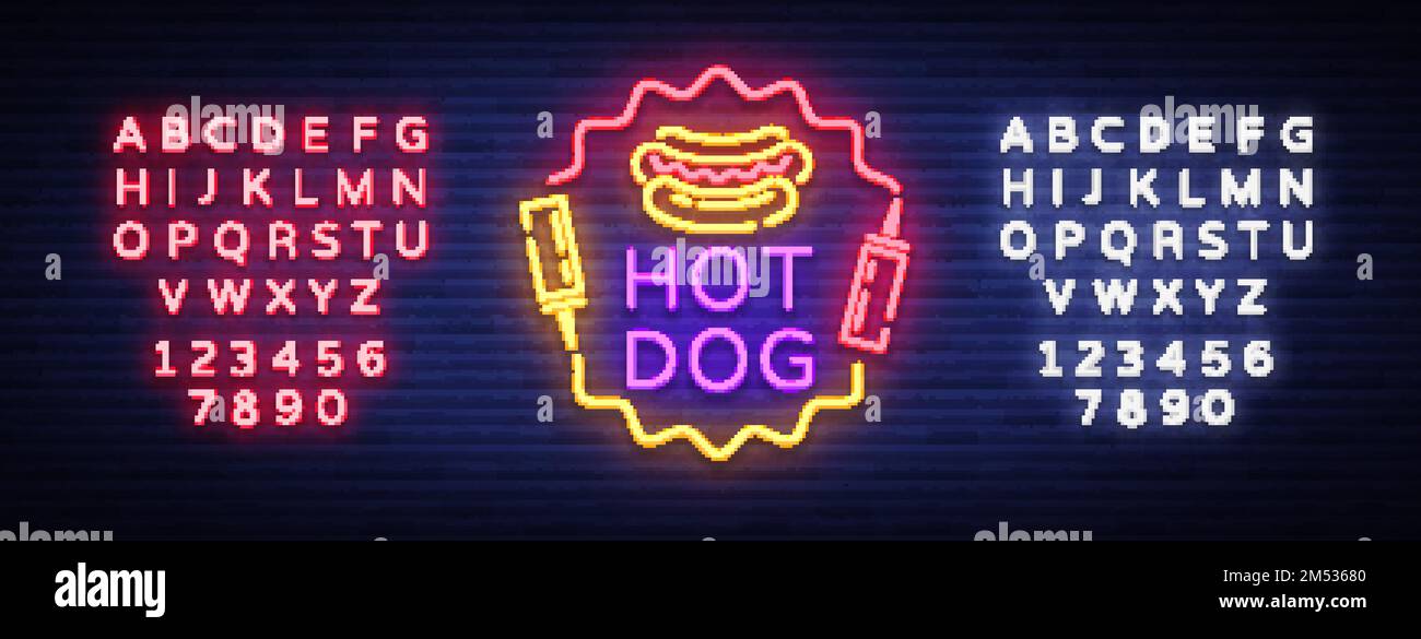 Hot Dog neon sign vector. Hot dog logo neon style design template ...