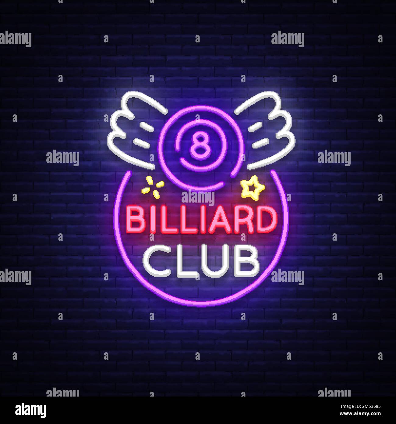 Billiard club neon sign. Design template Bright neon emblem, logo for ...