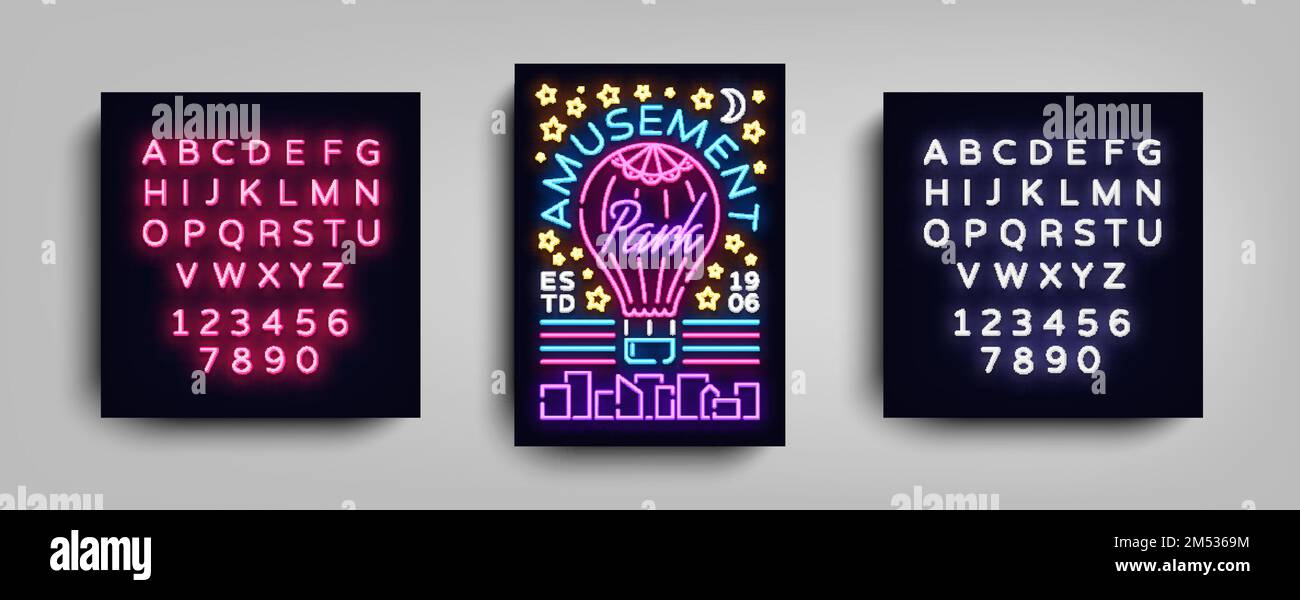 Amusement Park flyer neon. Amusement Park Neon sign with balloon poster ... Amusement Park flyer neon. Amusement Park Neon sign with balloon poster ...
