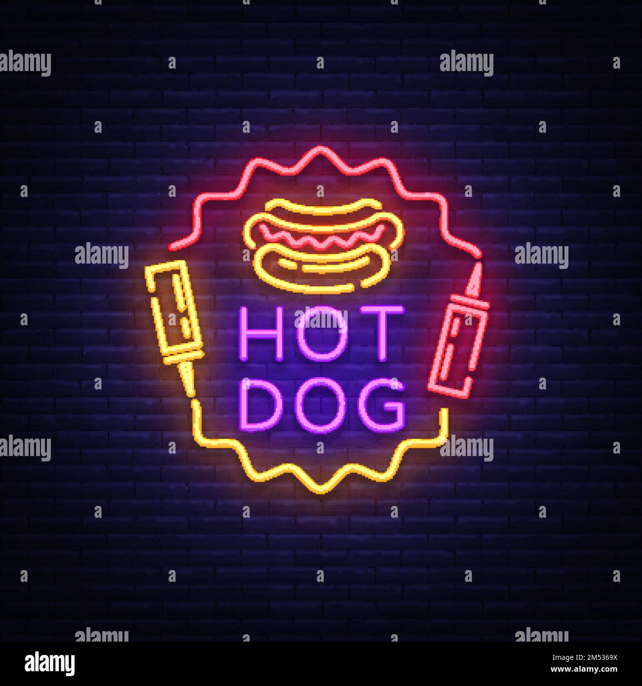 Hot Dog neon sign vector. Hot dog logo in neon style design template ...