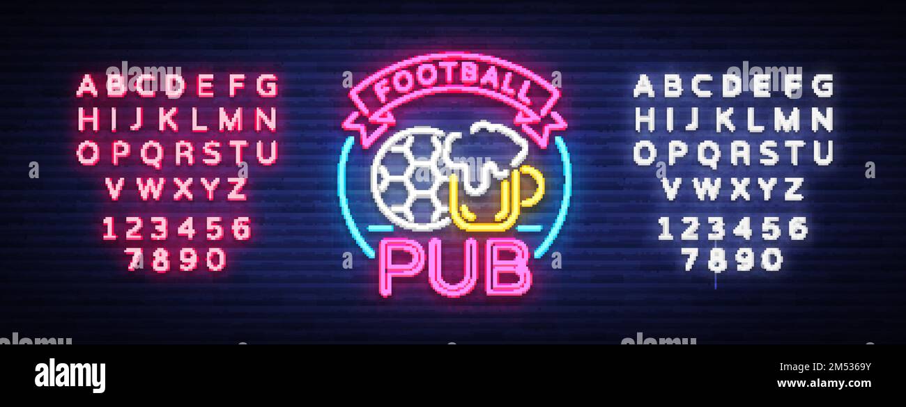 Football Pub neon sign. Design Pattern Sport Bar Logo in Neon Style ...