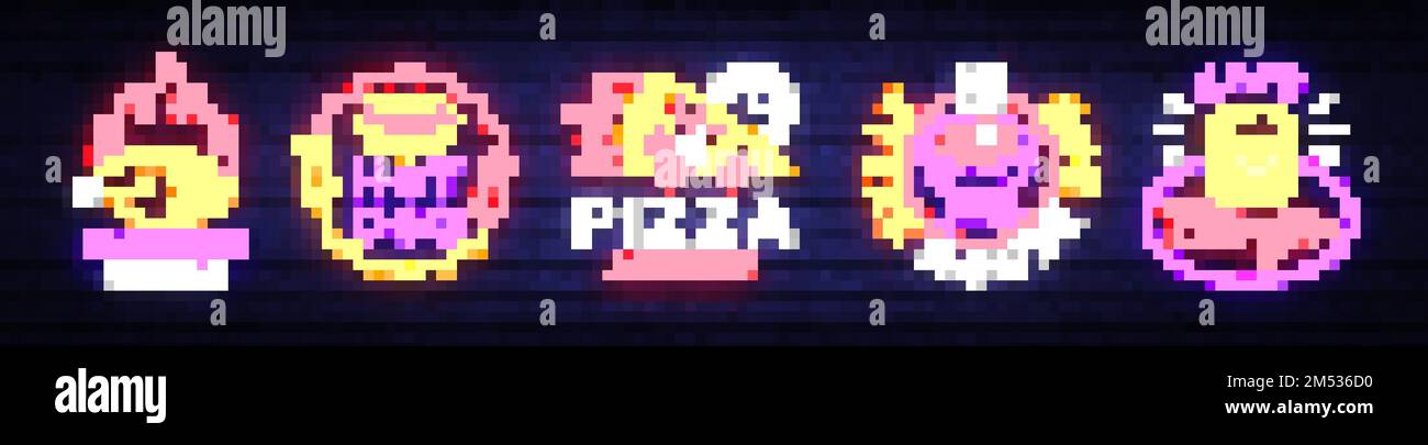 Big collection neon signs on theme food. Vector. Set bright food ...