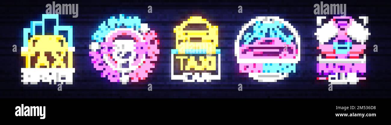 Set logos in neon style Transportation. Design Template, Neon Signs ...