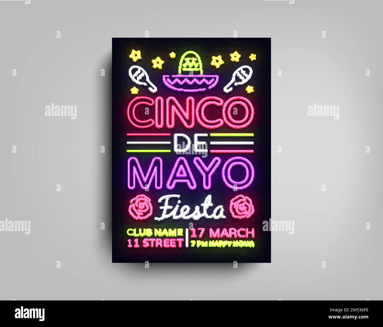Cinco de Mayo poster design neon style template. Neon sign, bright ...
