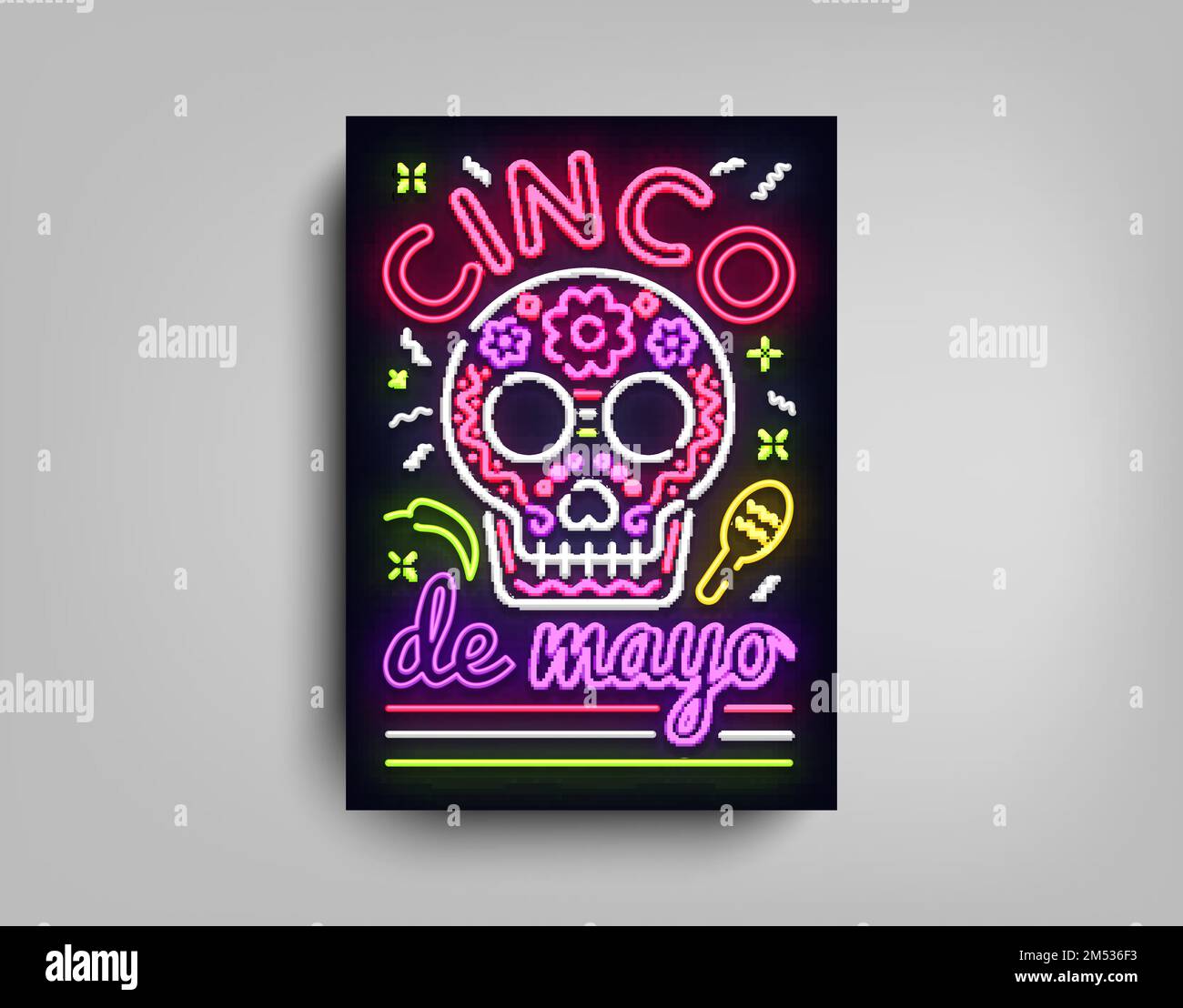 Sinco de Mayo poster design neon style template. Neon sign, bright ...