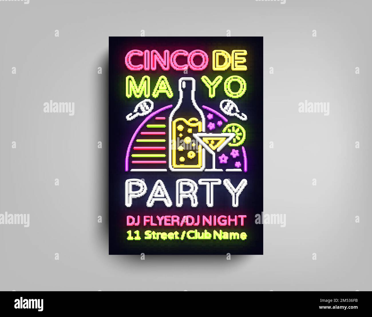 Cinco De Mayo Poster in neon style. Design Template Flyer invitation to ...