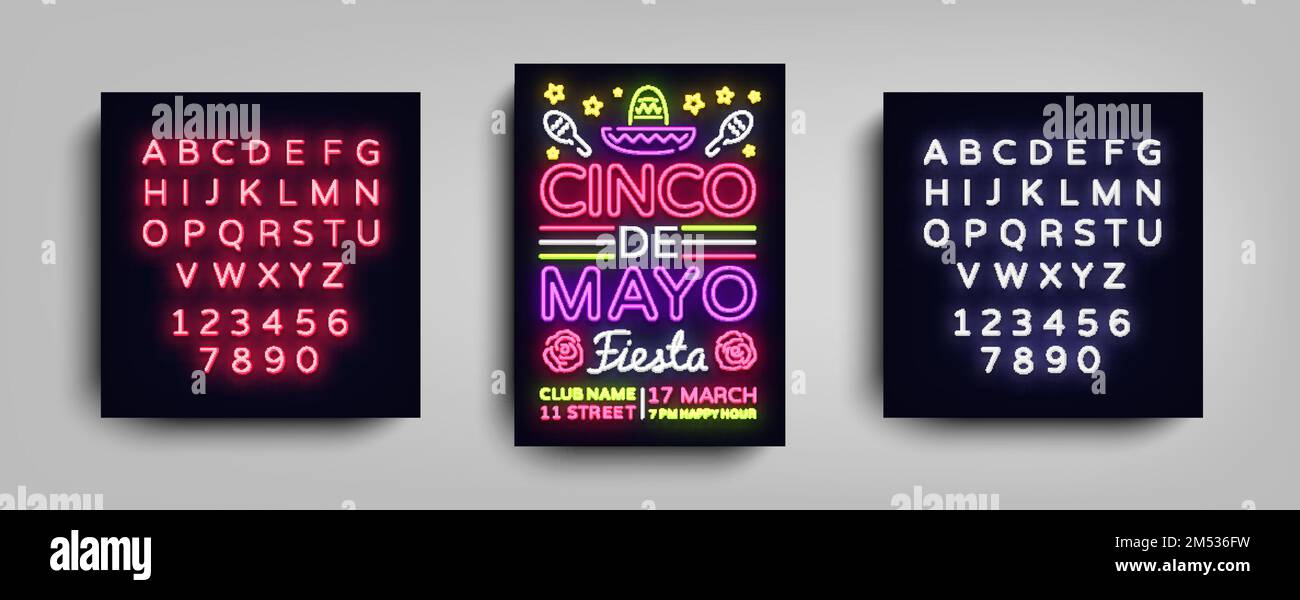 Cinco de Mayo poster design neon style template. Neon sign, bright ...
