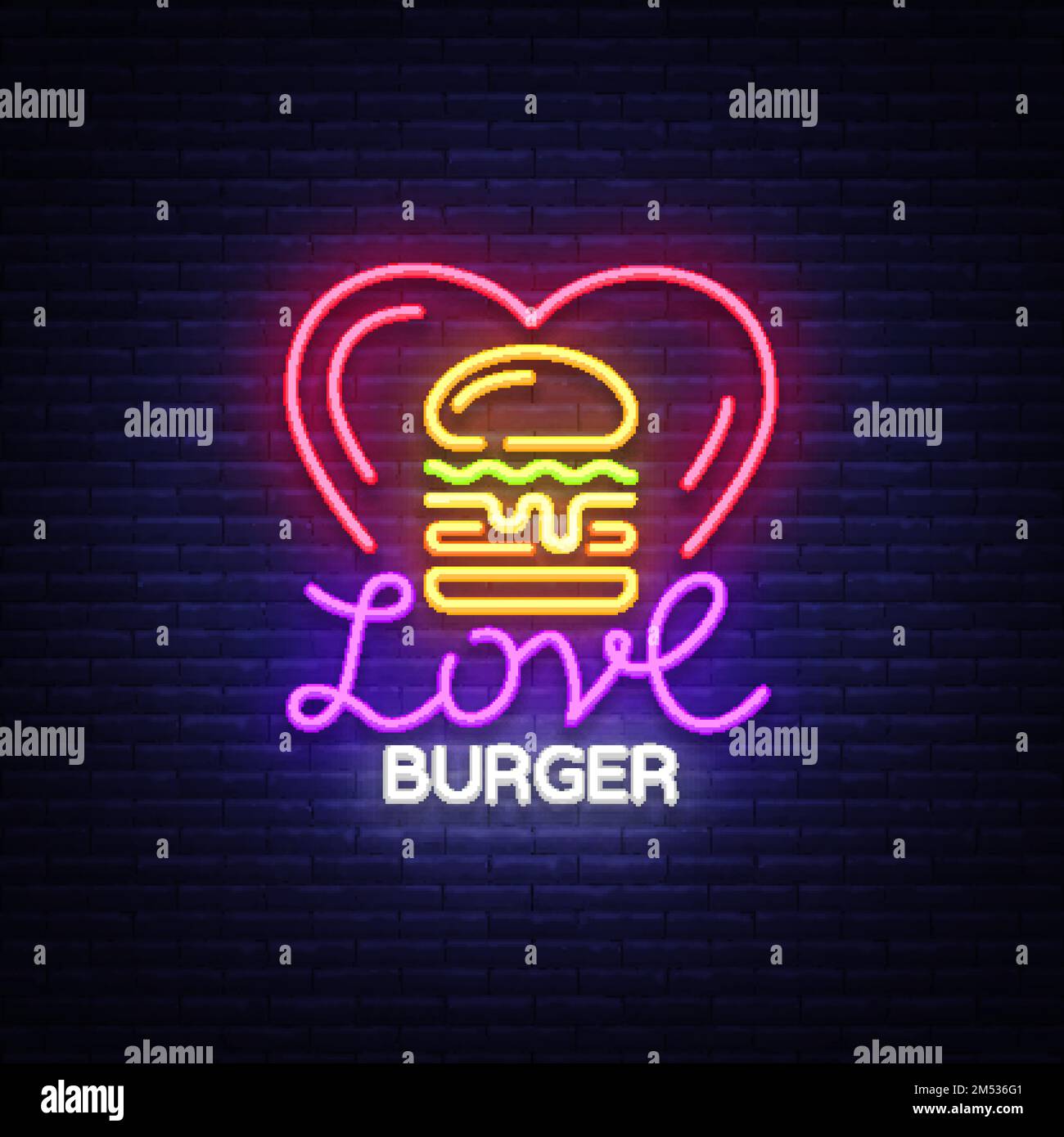 Burger logo vector. Love burger, design template light emblem, burger ...