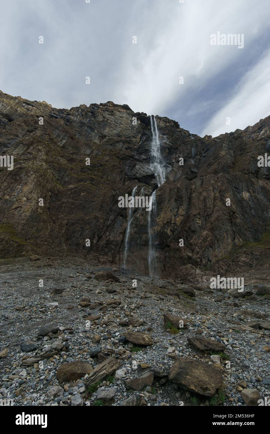 Cirque de Gavarnie with big waterfall at massive high rock wall ...