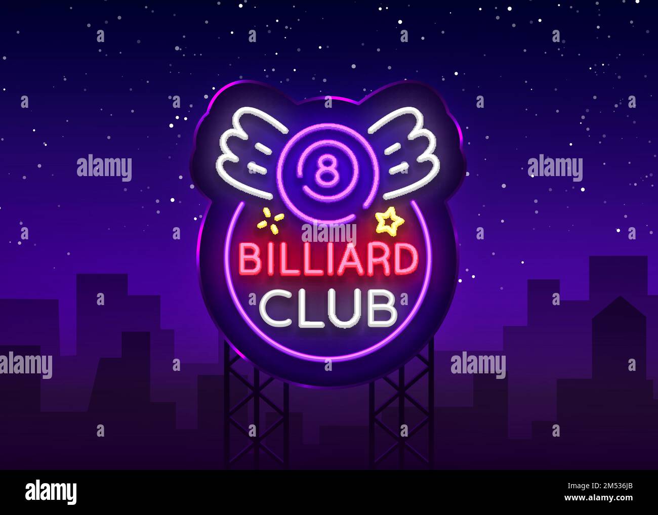 Billiard club neon sign. Design template Bright neon emblem, logo for ...