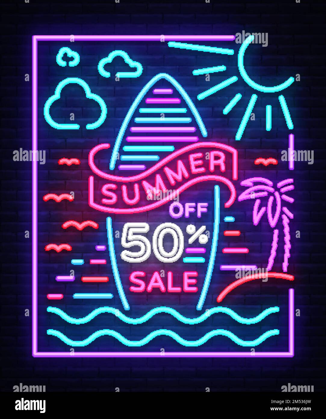 Summer sale poster in neon style. Design Template, Summer Sale Neon ...